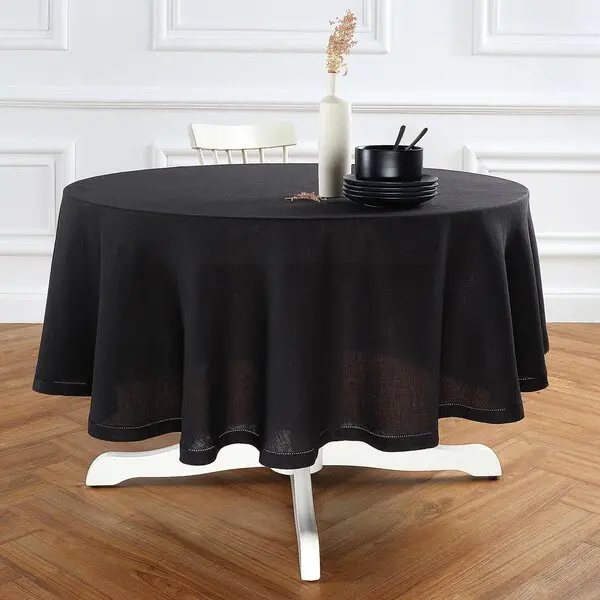 SOLINO HOME Linen Round Tableclothsonoma Hemstitch - Black