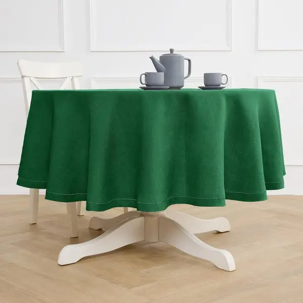 SOLINO HOME Linen Round Tableclothsonoma Hemstitch - Green