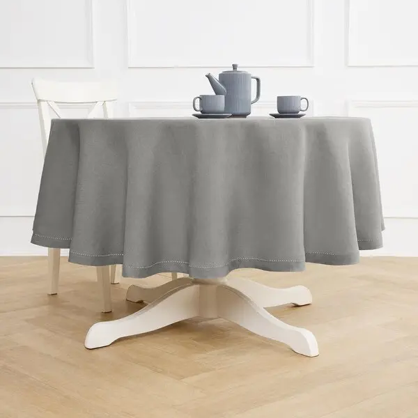 SOLINO HOME Linen Round Tableclothsonoma Hemstitch - Grey