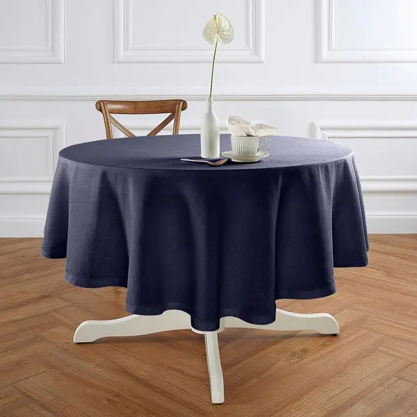 SOLINO HOME Linen Round Tableclothsonoma Hemstitch - Indigo Navy