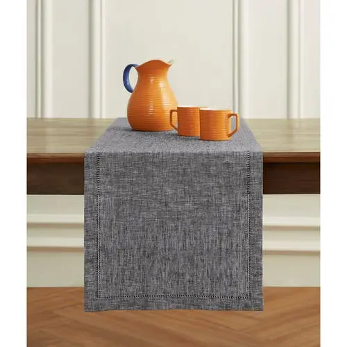 SOLINO HOME Linen Table Runner For Dining Table - Chambray Black