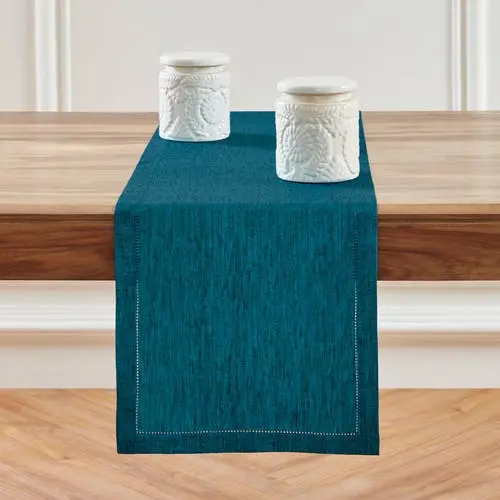 SOLINO HOME Linen Table Runner For Dining Table - Chambray Teal
