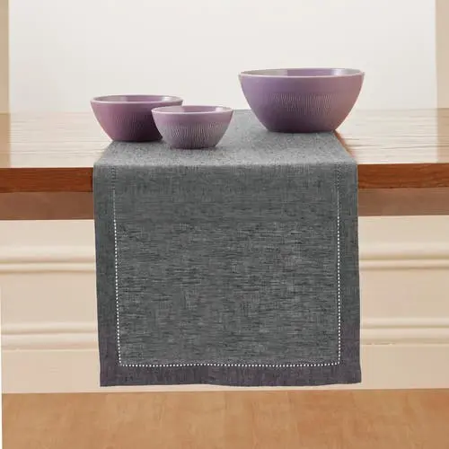 SOLINO HOME Linen Table Runnermilan - Charcoal Grey