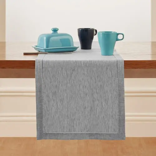 SOLINO HOME Linen Table Runner For Dining Table - Oyster Grey