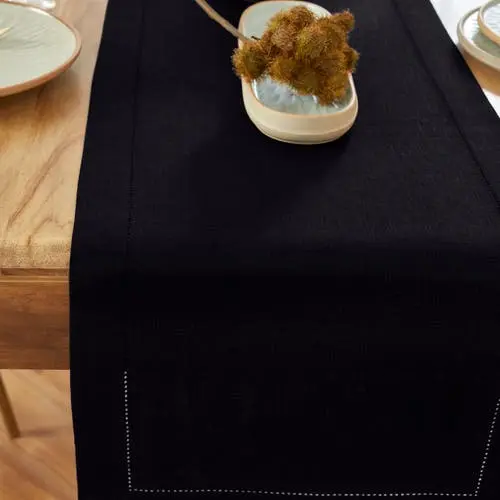 Solino Home Linen Table Runner For Dining Table - Black