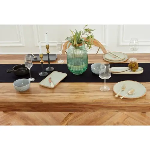 Solino Home Linen Table Runner For Dining Table - Black