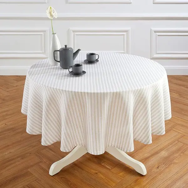 SOLINO HOME Linen Round Tableclothamalfi Stripe - Natural And White