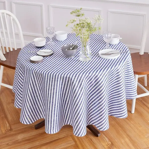 SOLINO HOME Linen Round Tableclothamalfi Stripe - Navy And White
