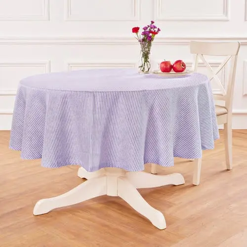 SOLINO HOME Linen Round Tableclothnarrow Stripe - Lavender And White