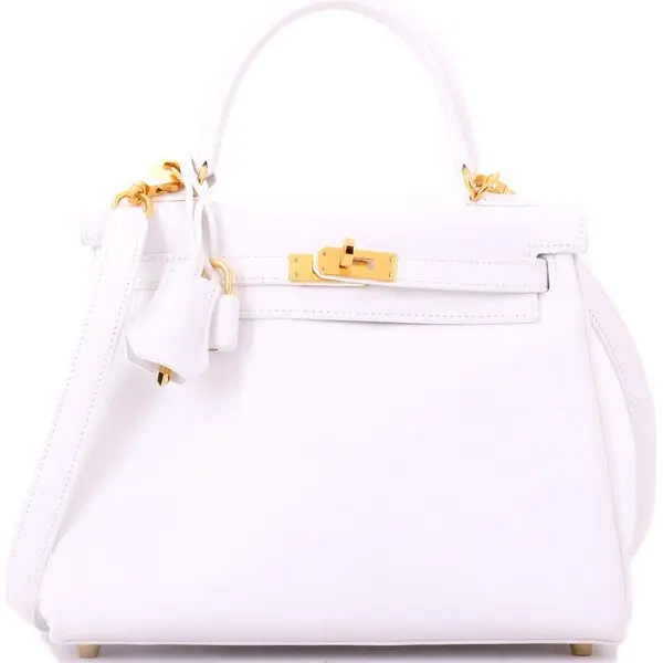 HERMES Kelly Handbag 25 White Swift With Gold Hardware - New White