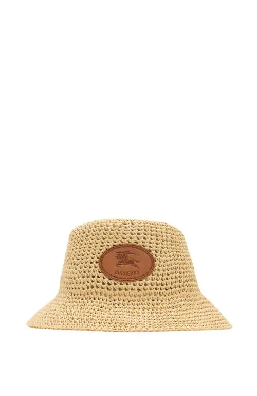 Burberry Knight Stamp Raffia-effect Bucket Hat - Natural