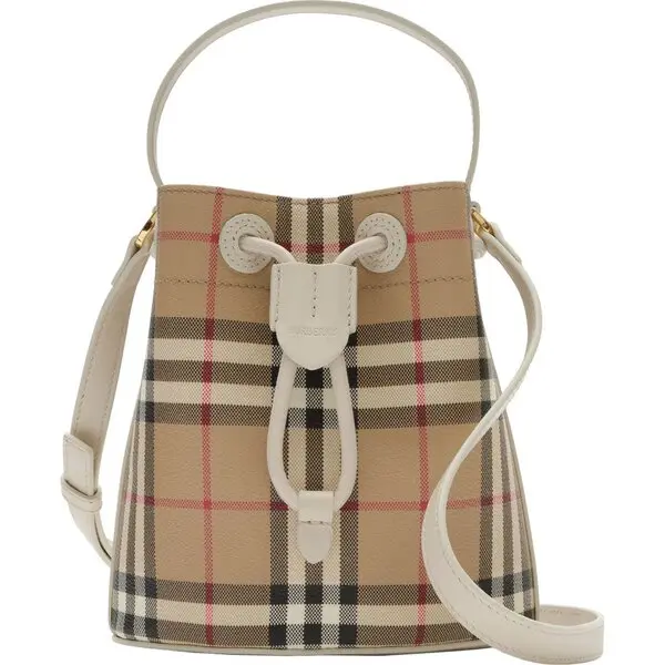 Burberry Mini Check Bucket Bag - Archive Beige/soap Beige