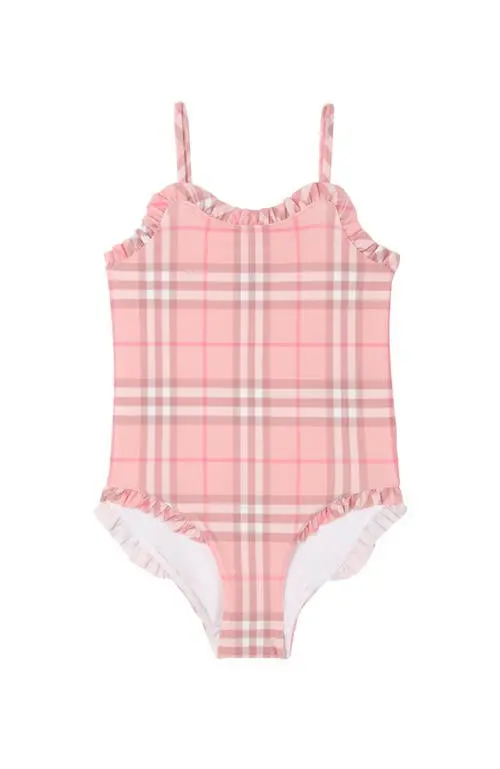 Burberry Check Swimsuit With Ruffle Trim - Peony Pink