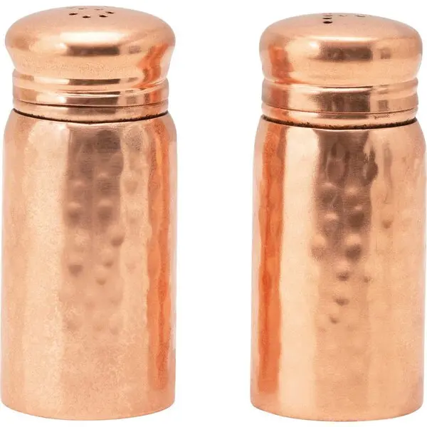 STORIED HOME Round Hammered Stainless Steel Salt And Pepper Shakers - Copper