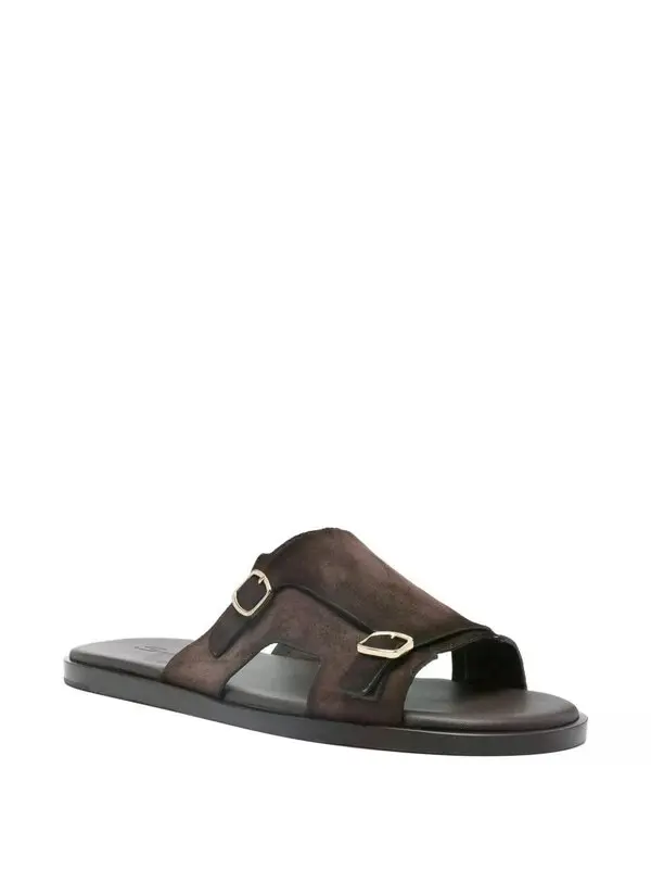 Santoni Buckle-strap Flat Slides - Brown