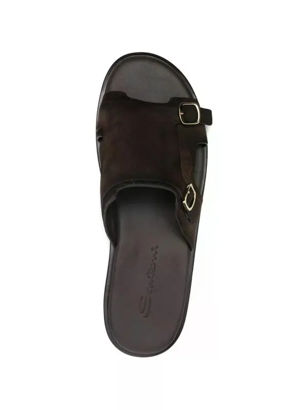 Santoni Buckle-strap Flat Slides - Brown