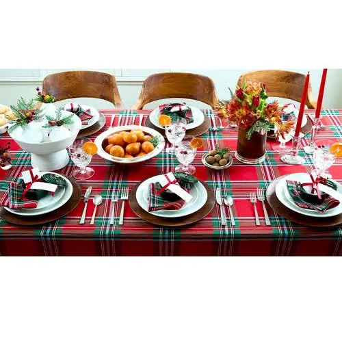 SOLINO HOME Linen Table Throwmadras Holiday Plaid