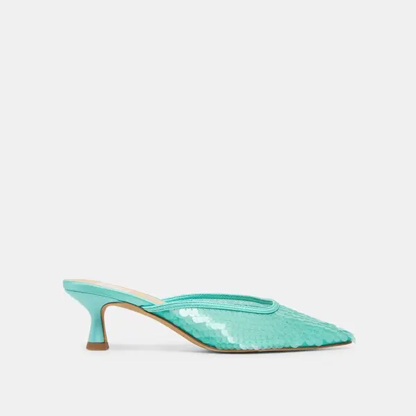 DOLCEVITA Cleo Sequin Mules - Aqua Sequin