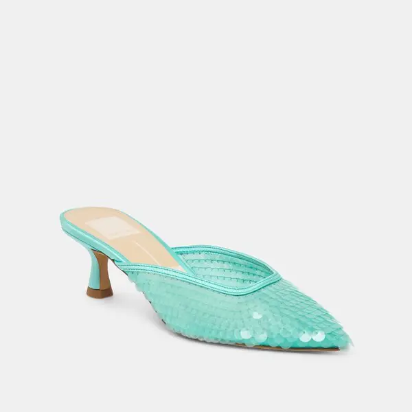DOLCEVITA Cleo Sequin Mules - Aqua Sequin