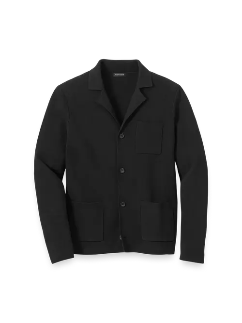PAUL FREDRICK Cotton Notch Lapel Cardigan Sweater - Black