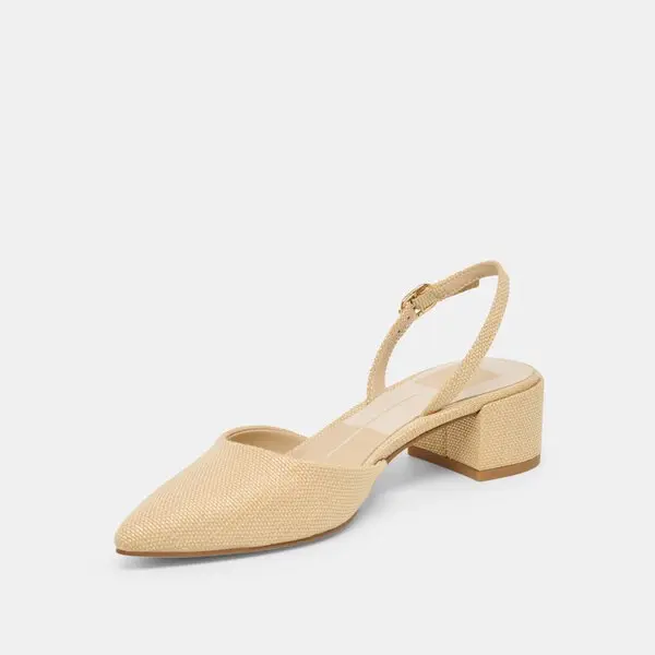 DOLCEVITA Carel Raffia Slingback Heels - Light Natural Raffia