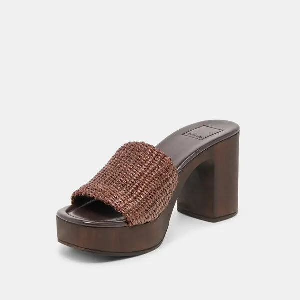 DOLCEVITA Celest Raffia Block Heel Slides