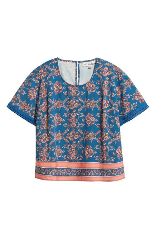 CITY BLUES Floral Woven Top - Cadet Blue/dusty Pink