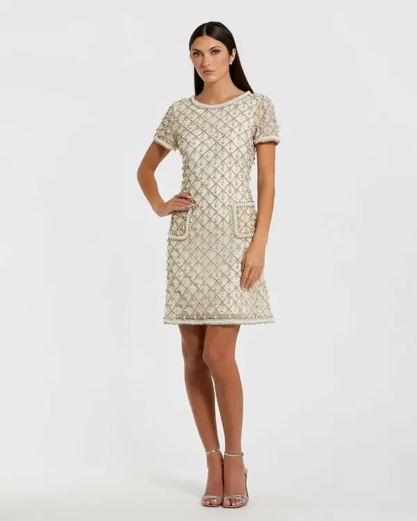 MAC DUGGAL COLLECTION Embellished Pearl And Crystal Mini Dress