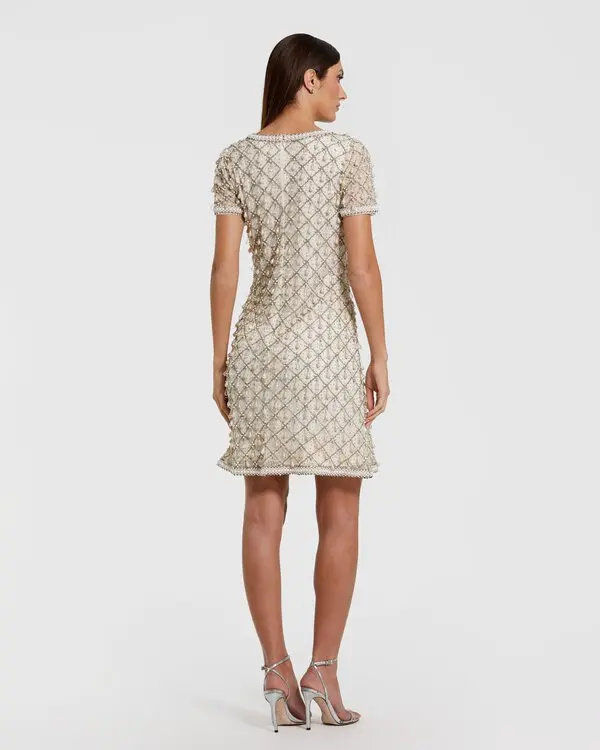 MAC DUGGAL COLLECTION Embellished Pearl And Crystal Mini Dress