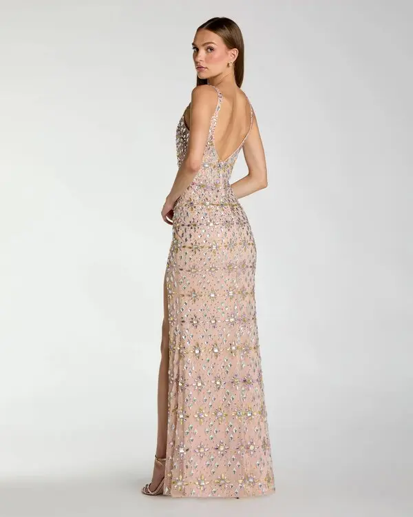 Mac Duggal Embellished Column Gown With Slit