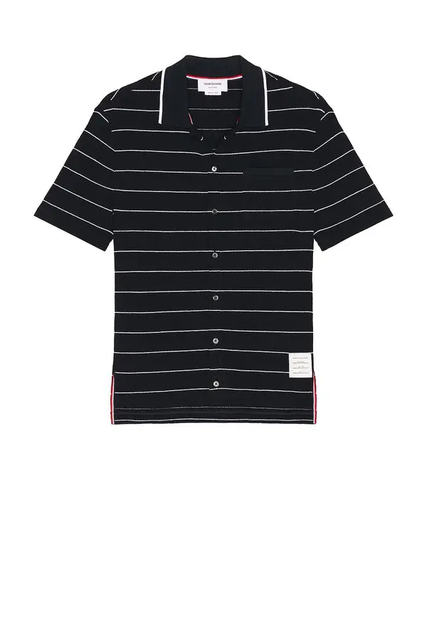 Thom Browne Short Sleeve Button Down Shirt In Blue