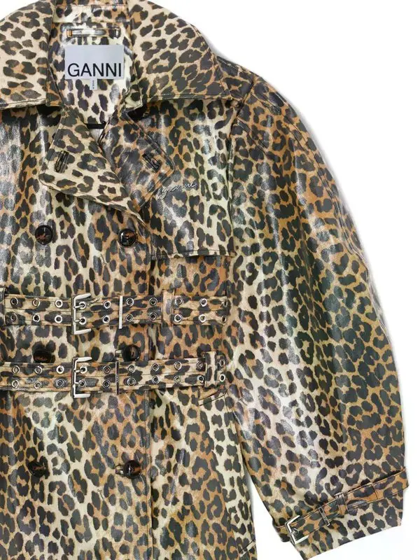 GANNI Belted Leopard Print Coat