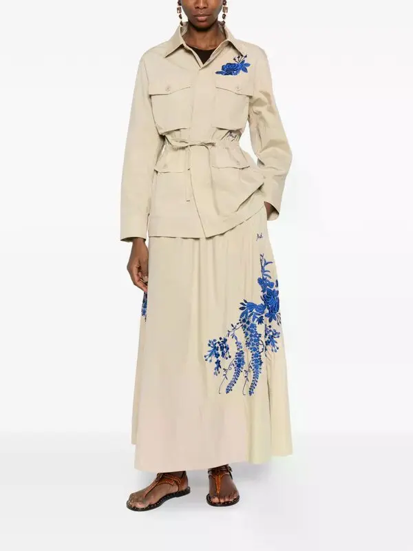 P.a.r.o.s.h Floral-embroidered Maxi Skirt - Neutrals