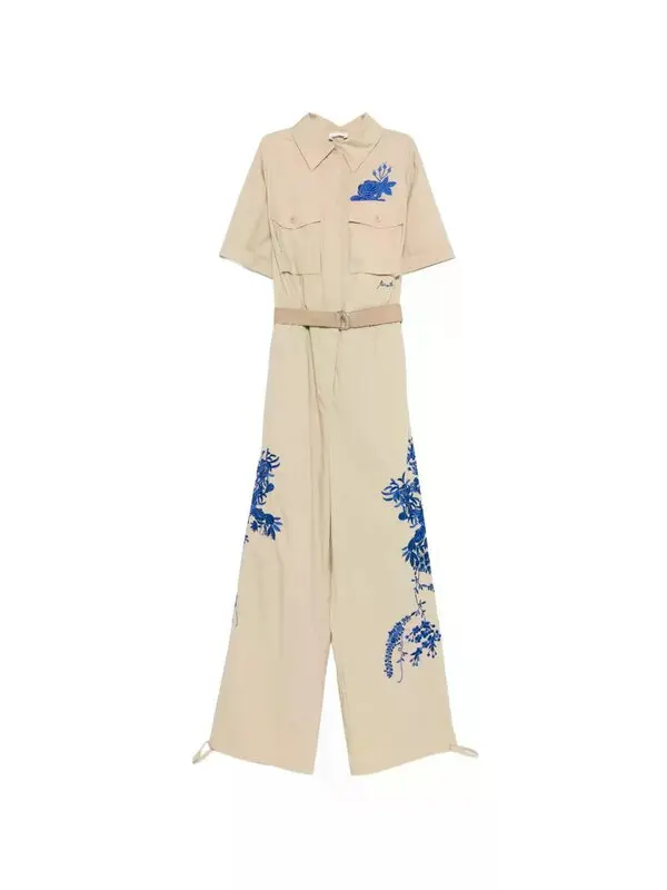 P.a.r.o.s.h Floral-embroidered Jumpsuit - Neutrals