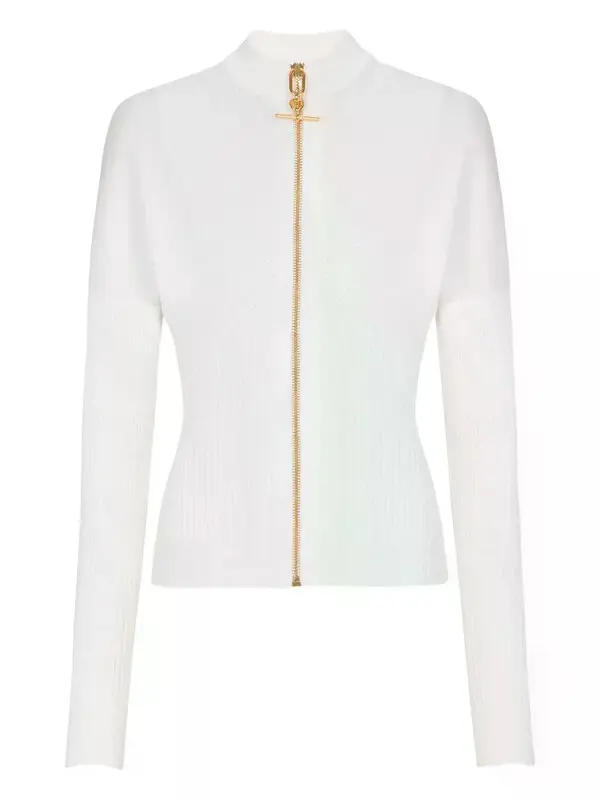 Balmain Zip-up Ribbed Knit Cardigan - White
