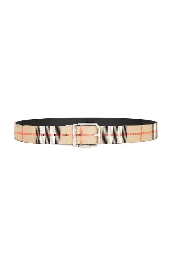 Burberry Check Engraved 35mm Belt - Black  Sand  & Silver