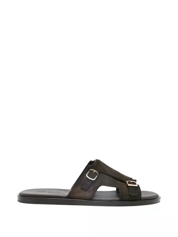 Santoni Buckle Detail Slides - Brown