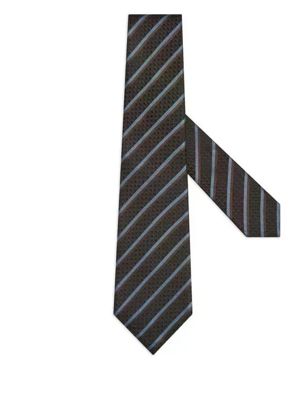 Zegna Striped Silk Neck Tie - Brown