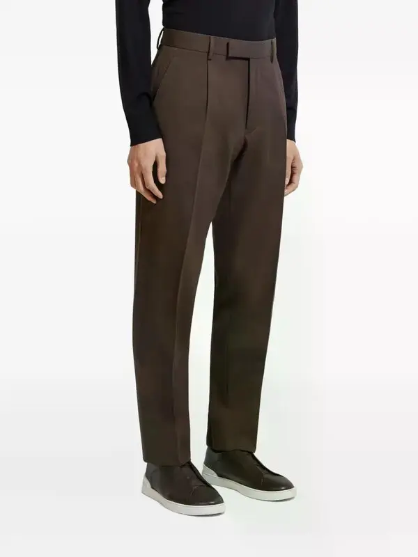 Zegna Pleated Cotton-wool Trousers - Brown