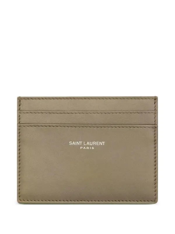 Saint Laurent Logo Leather Card Holder - Neutrals