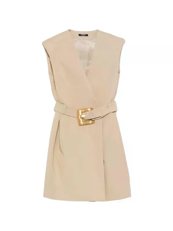 Balmain Sleeveless V-neck Belted Blazer Mini Dress