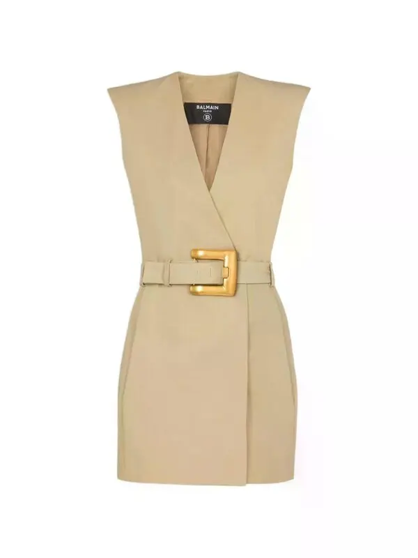 Balmain Sleeveless V-neck Belted Blazer Mini Dress - Neutrals