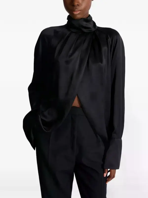 Balmain Draped Silk Blouse - Black