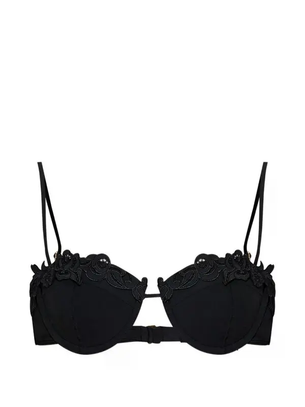 Cult Gaia Flower-embroidered Bikini Top - Black