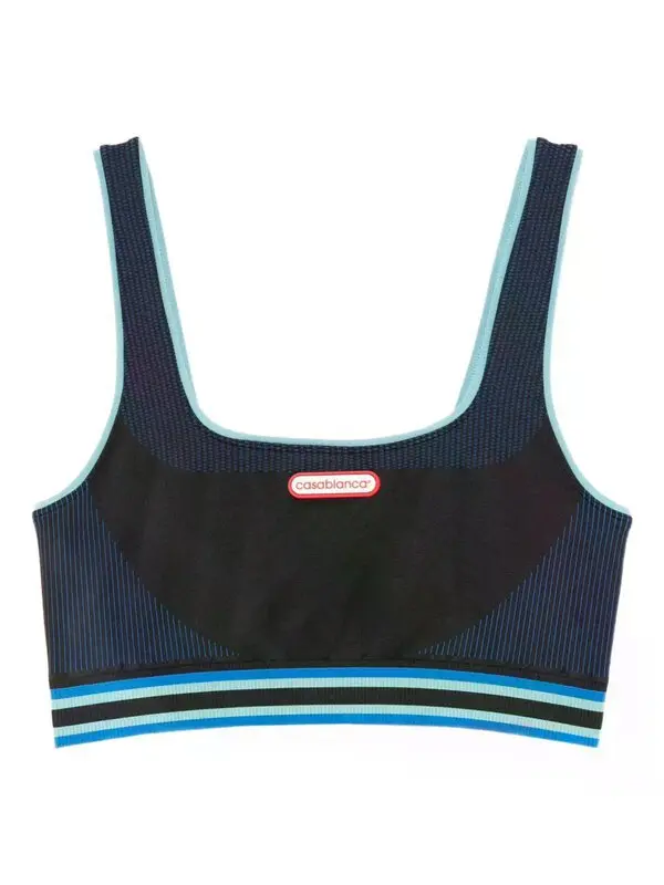 Casablanca Striped-detail Logo-patch Sports Bra - Blue