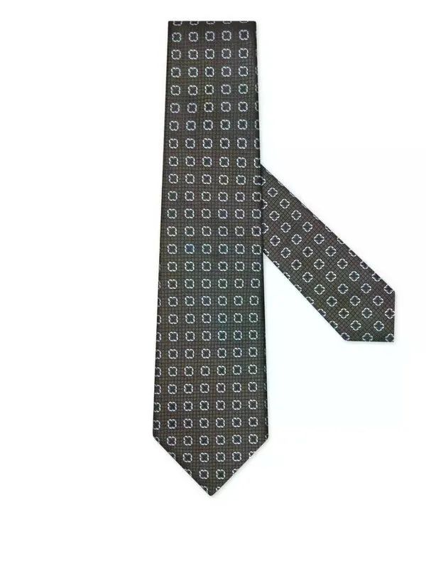 Zegna Geometric-pattern Silk Neck Tie - Brown