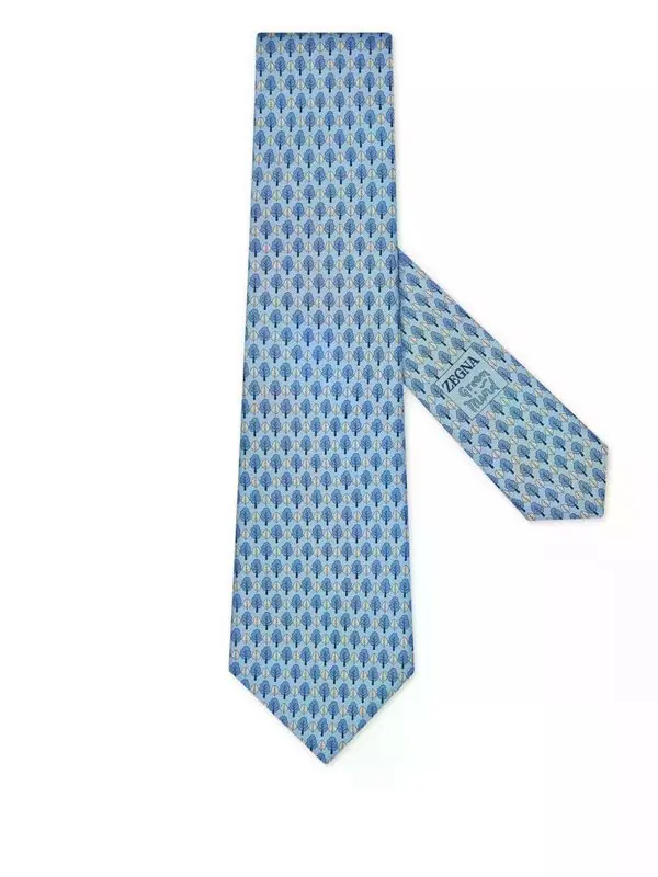 Zegna Tree-print Silk Neck Tie - Blue