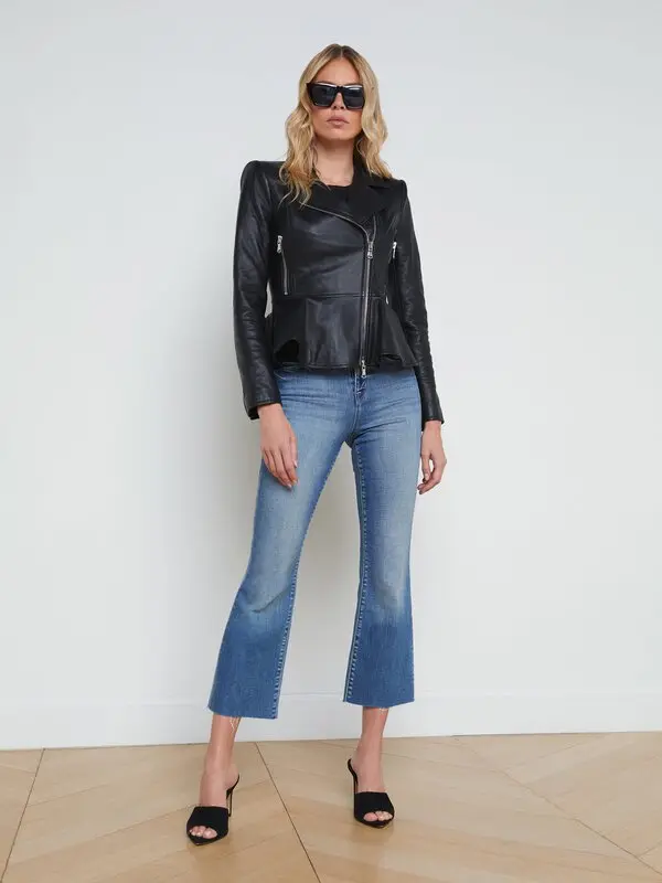 L'Agence Lyric Leather Peplum Biker Jacket - Black