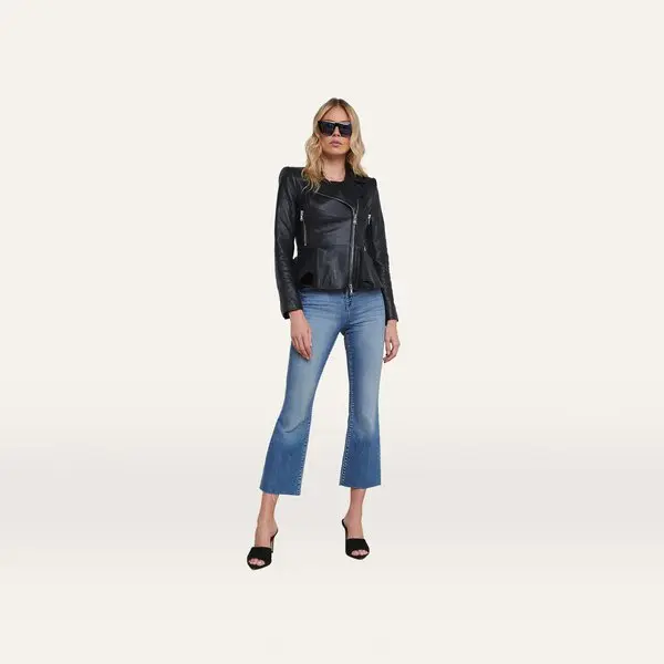 L'Agence Lyric Leather Peplum Biker Jacket - Black