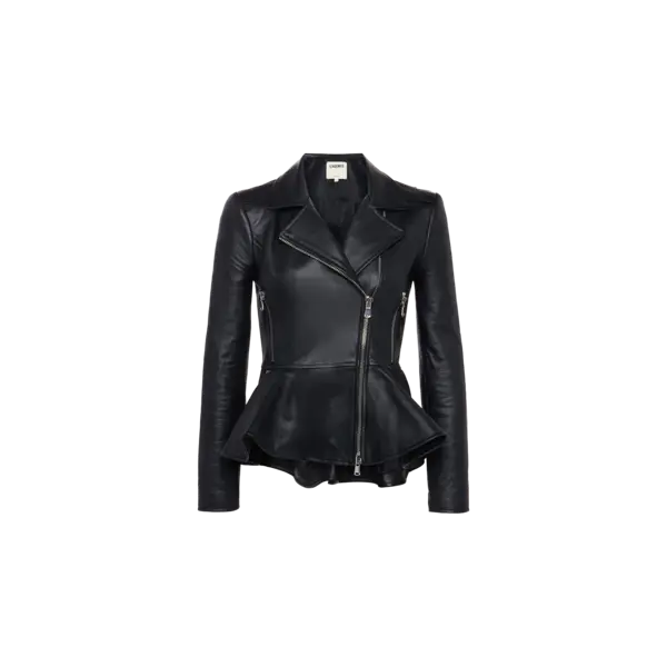 L'Agence Lyric Leather Peplum Biker Jacket - Black